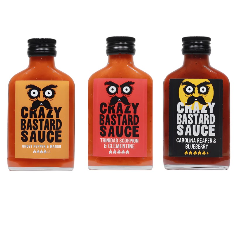 CRAZY BASTARD 3 x 100 ML HOTTEST (GHOST PEPPER & MANGO, TRINIDAD SCORP ...